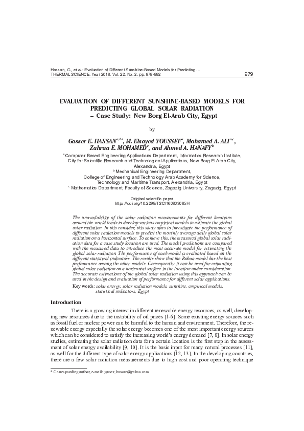 Pdf Evaluation Of Different Sunshine Based Models For Predicting