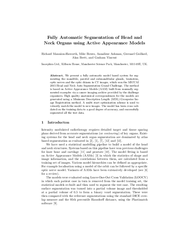 Pdf Fully Automatic Segmentation Of Head And Neck Organs Using Active Appearance Models