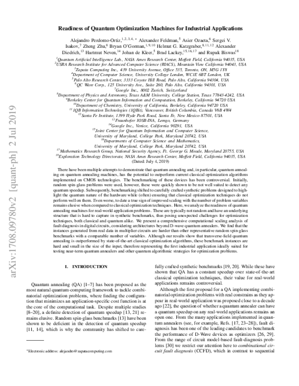 (PDF) Readiness of Quantum Optimization Machines for Industrial Applications