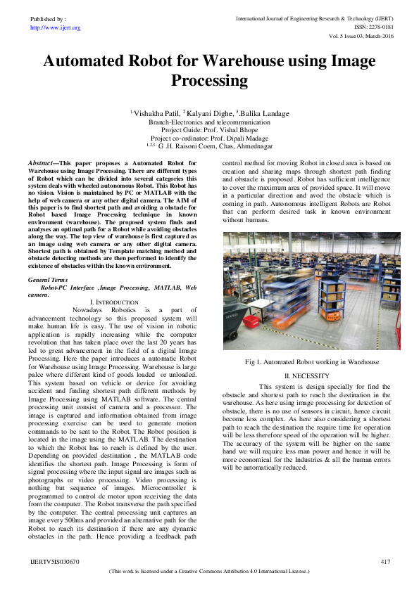 (PDF) Pathfinding and Obstacle Avoidance for Warehouse Robots