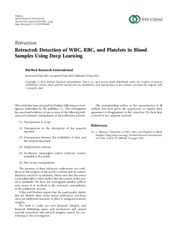 (PDF) Detection of WBC, RBC, and Platelets in Blood Samples Using Deep Learning