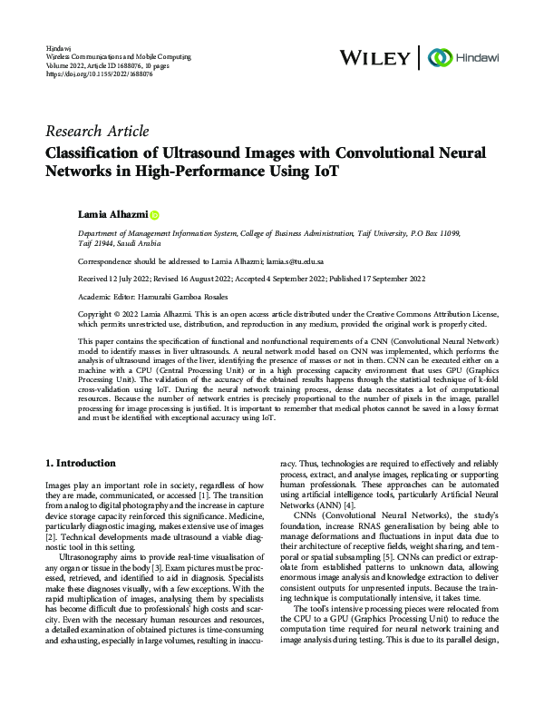 (PDF) Classification of Ultrasound Images with Convolutional Neural Networks in High-Performance ...