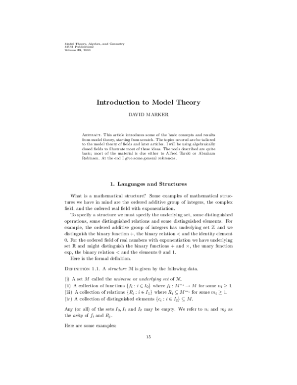 (PDF) Introduction to model theory