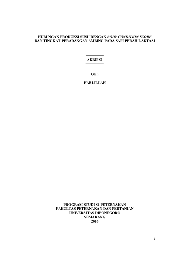 (PDF) Hubungan Produksi Susu dengan Body Condition Score dan Tingkat ...