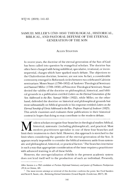 (PDF) SAMUEL MILLER'S (1769-1850) THEOLOGICAL, HISTORICAL, BIBLICAL ...