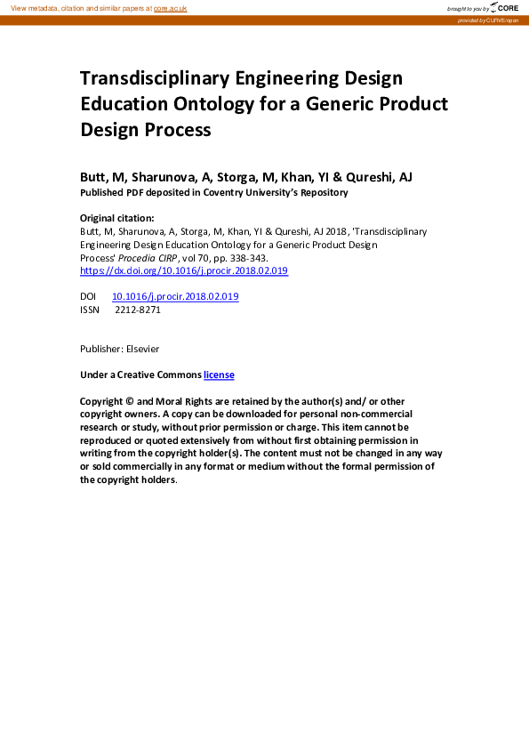 (PDF) Transdisciplinary Engineering Design Education: Ontology for a Generic Product Design Process