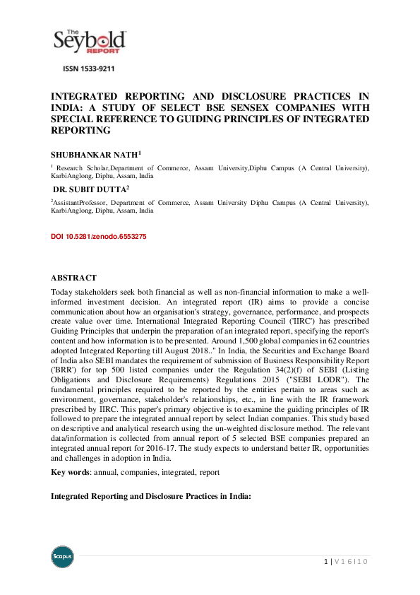 (PDF) Integrated Reporting and Disclosure Practices in India: A Study of Select Bse Sensex ...
