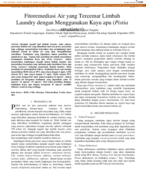 (PDF) Fitoremediasi Air yang Tercemar Limbah Laundry dengan Menggunakan ...