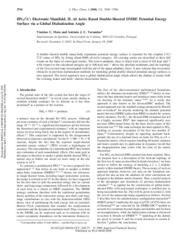 (PDF) HN2(2A‘) Electronic Manifold. II. Ab Initio Based Double-Sheeted ...