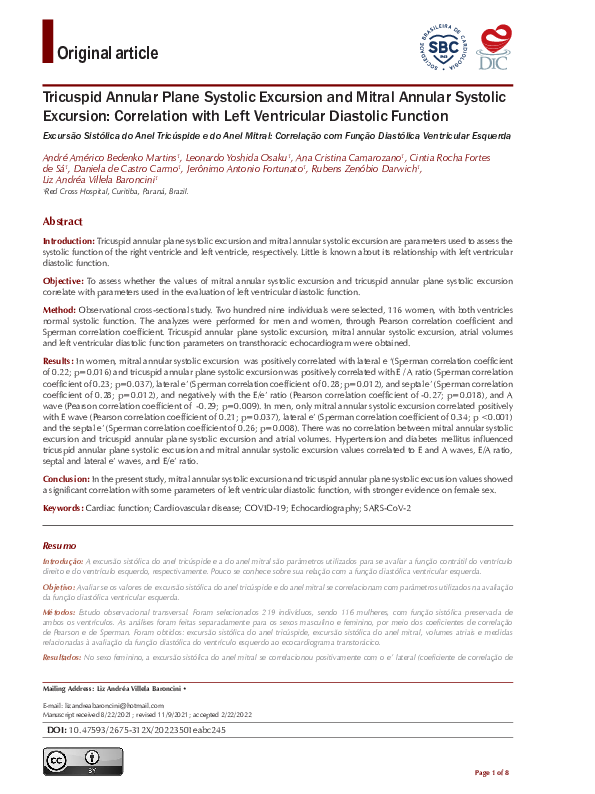 (PDF) Tricuspid Annular Plane Systolic Excursion and Mitral Annular ...