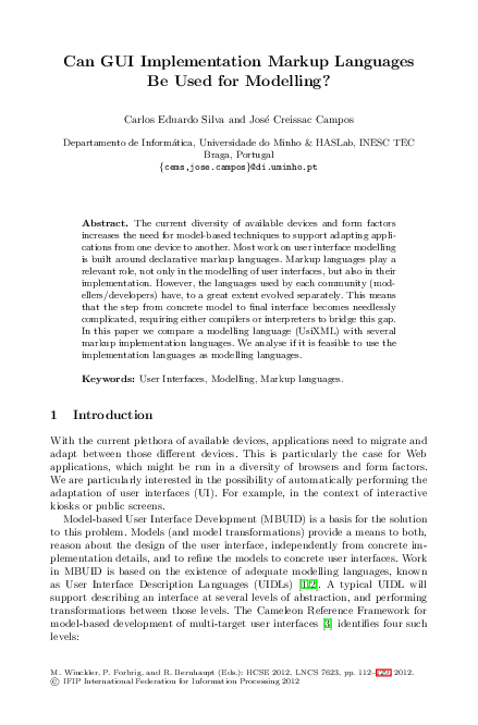 (PDF) Can GUI Implementation Markup Languages Be Used for Modelling?
