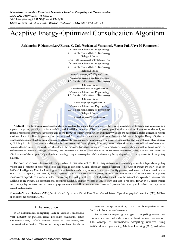 (PDF) Adaptive Energy-Optimized Consolidation Algorithm
