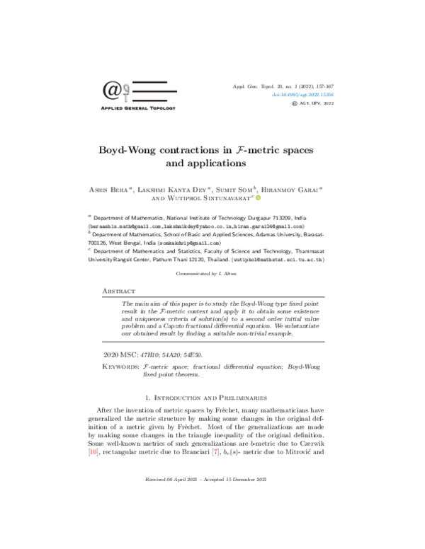 (PDF) Boyd-Wong contractions in F-metric spaces and applications