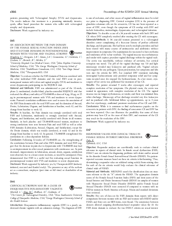 (PDF) 045 An Association between the Pain Domain of the Female Sexual ...
