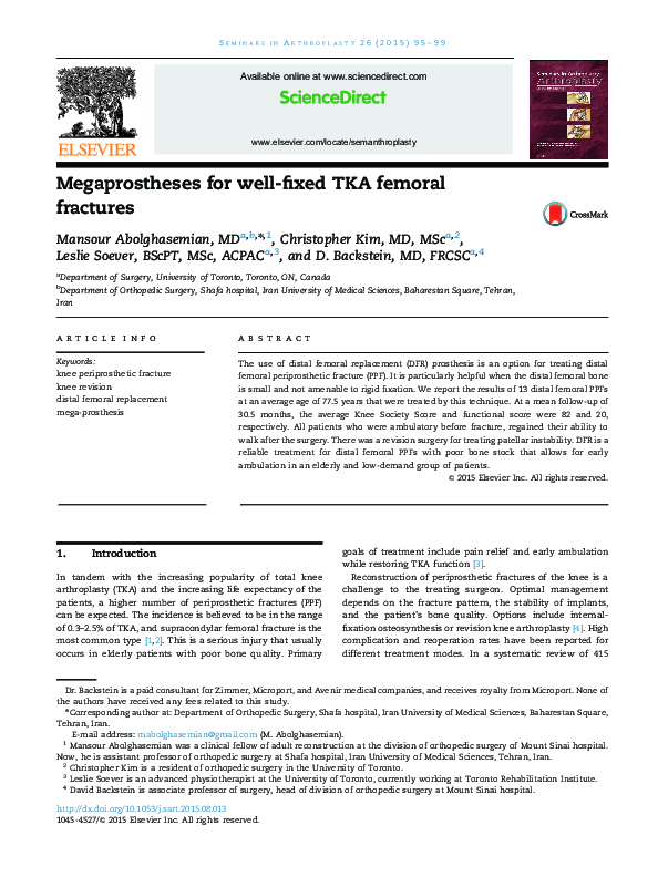 (PDF) Megaprostheses for well-fixed TKA femoral fractures
