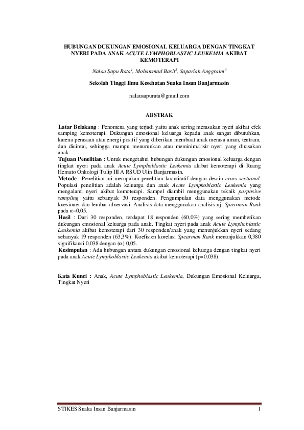 (PDF) Hubungan Dukungan Emosional Keluarga Dengan Tingkat Nyeri Pada ...