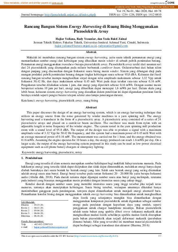 (PDF) Rancang Bangun Sistem Energy Harvesting di Ruang Bising ...