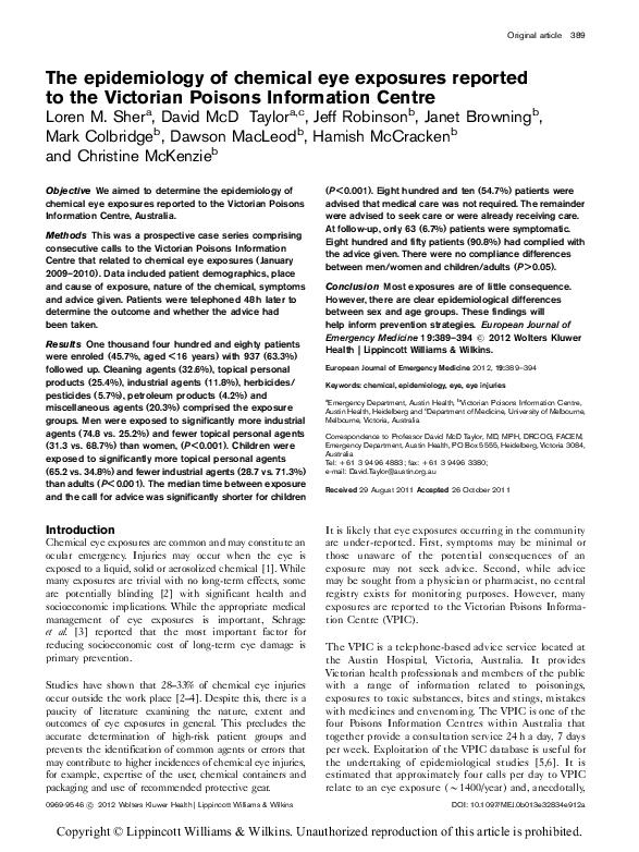 (PDF) The epidemiology of chemical eye exposures reported to the ...