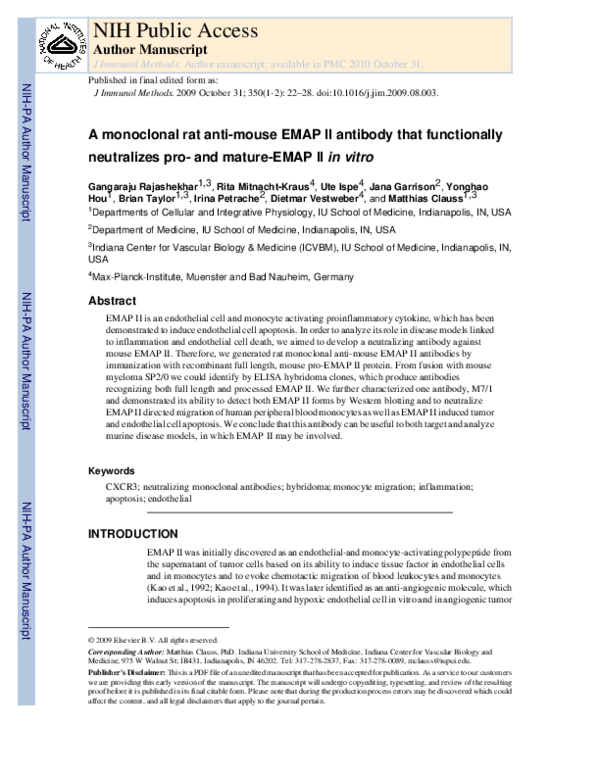 (PDF) A monoclonal rat anti-mouse EMAP II antibody that functionally ...
