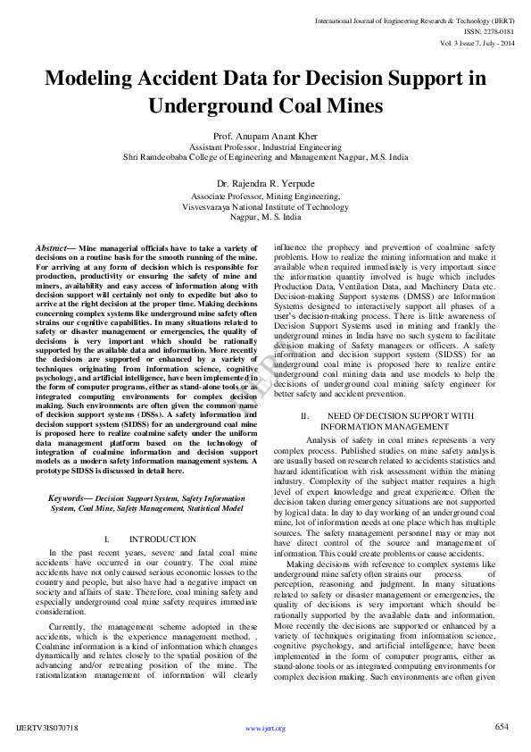 (PDF) Modeling Accident Data for Decision Support in Underground Coal Mines