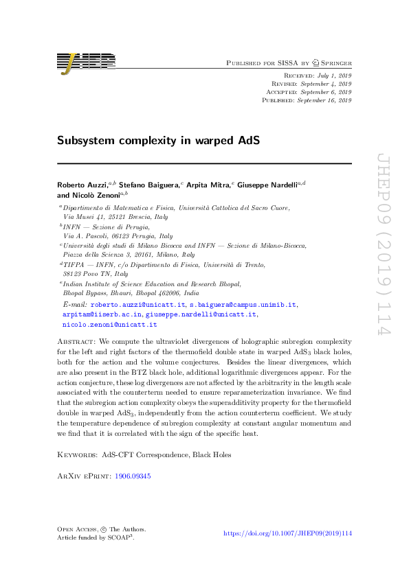 (PDF) Subsystem complexity in warped AdS