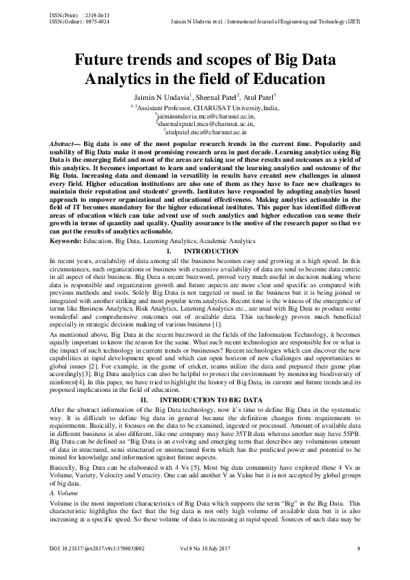 (PDF) Future trends and scopes of Big Data Analytics in the field of ...