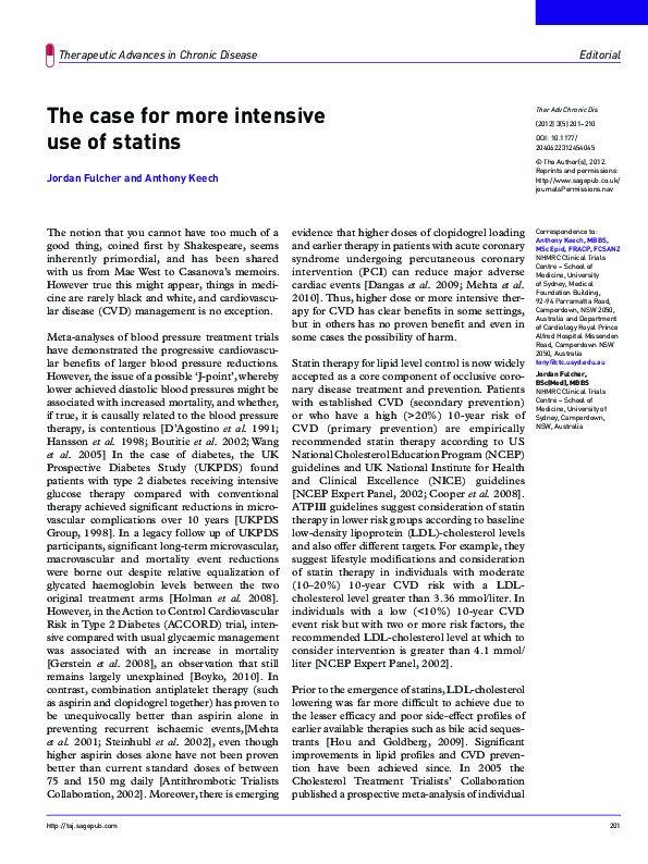 (PDF) The case for more intensive use of statins | Jordan Fulcher ...
