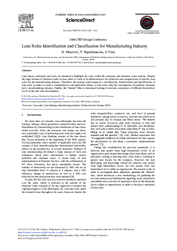 (PDF) Lean Rules Identification and Classification for Manufacturing ...