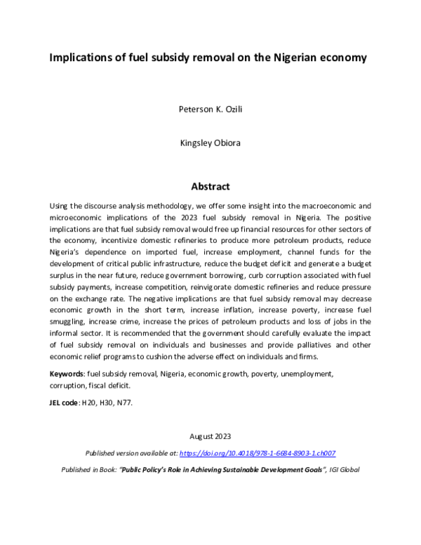(PDF) Implications of fuel subsidy removal on the Nigerian economy
