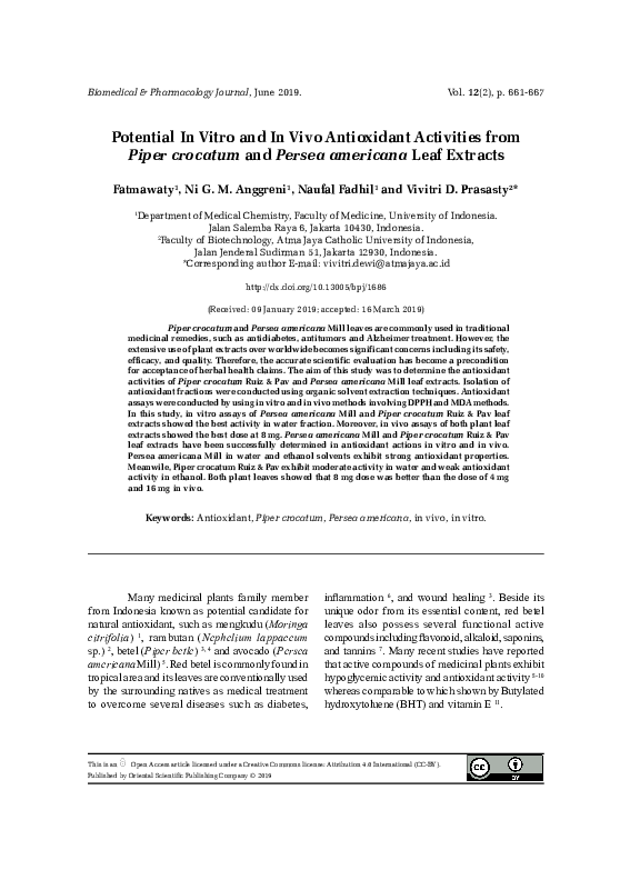 (PDF) Potential In Vitro and In Vivo Antioxidant Activities from Piper Crocatum and Persea ...