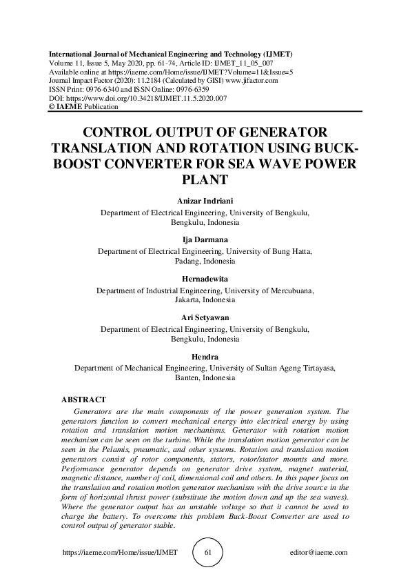 (PDF) Control Output of Generator Translation and Rotation Using Buck ...