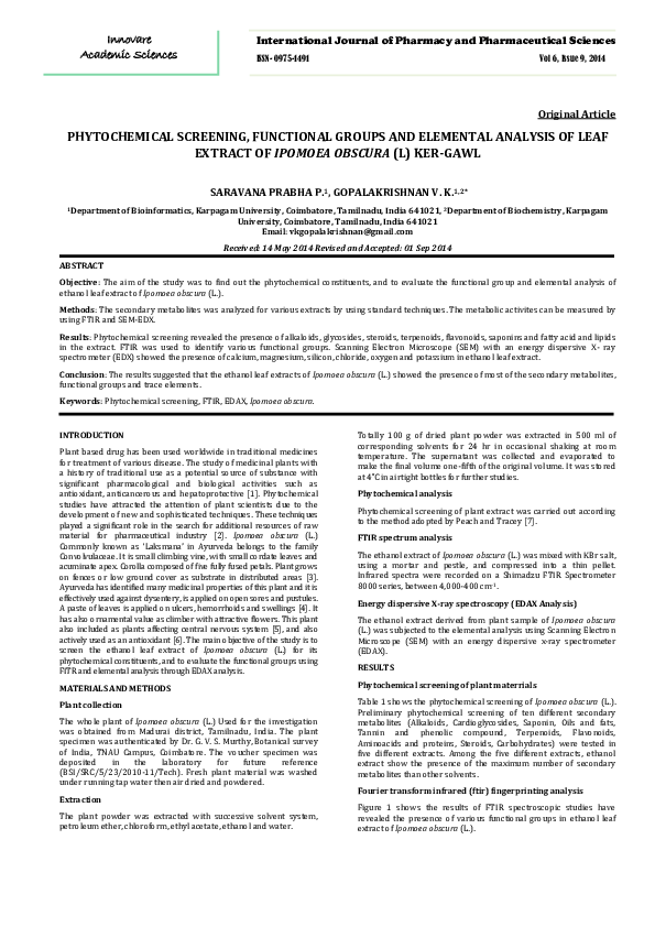 (PDF) PHYTOCHEMICAL SCREENING, FUNCTIONAL GROUPS AND ELEMENTAL ANALYSIS OF LEAF EXTRACT OF ...
