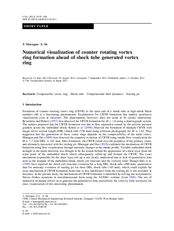 (PDF) Numerical visualization of counter rotating vortex ring formation ...