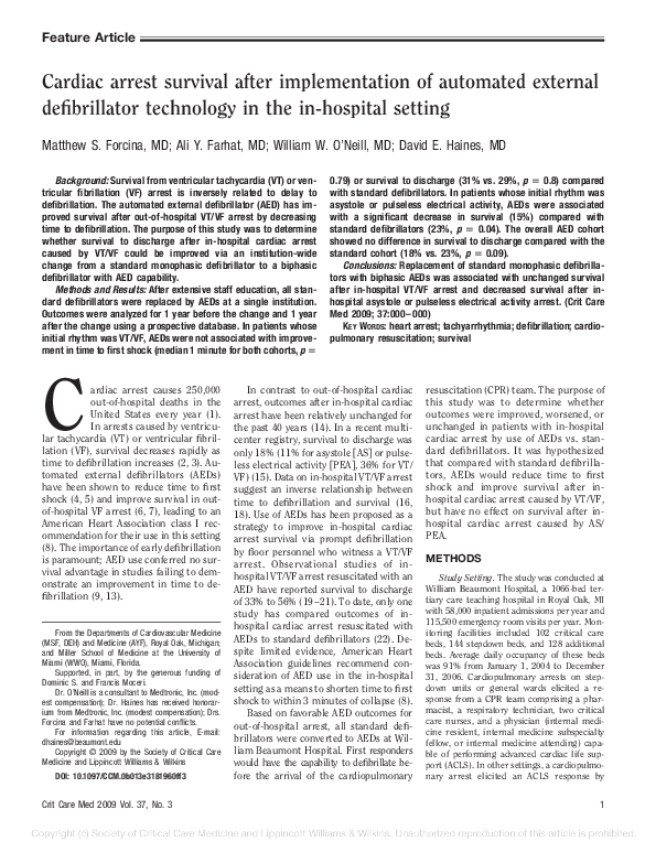 (PDF) Cardiac arrest survival after implementation of automated external defibrillator ...