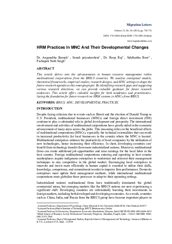 (PDF) HRM Practices In MNC And Their Developmental Changes | Siddhartha Bose - Academia.edu