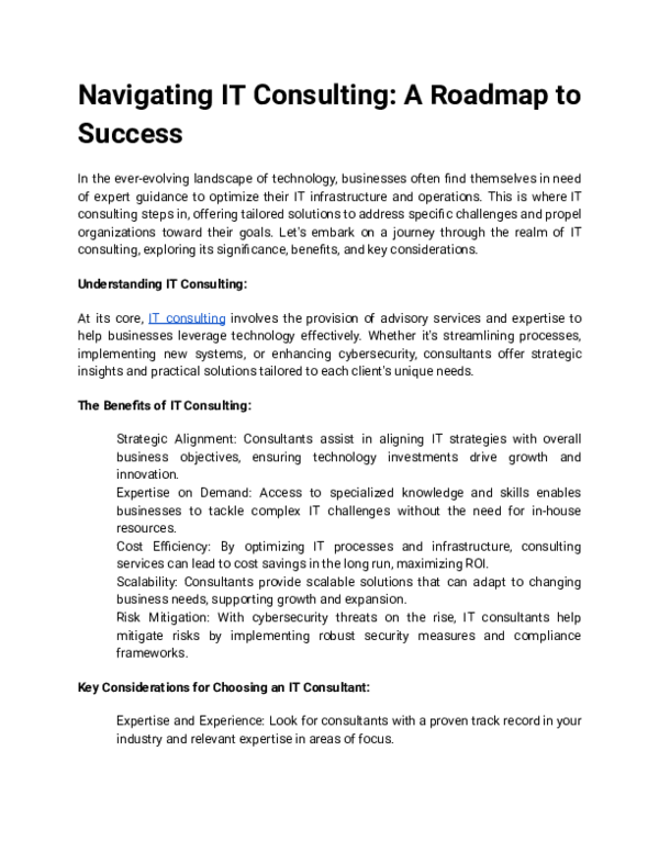 (PDF) Navigating IT Consulting: A Roadmap to Success