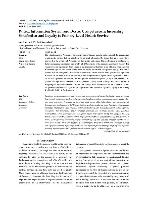 (PDF) Patient Information System and Doctor Competence in Increasing ...