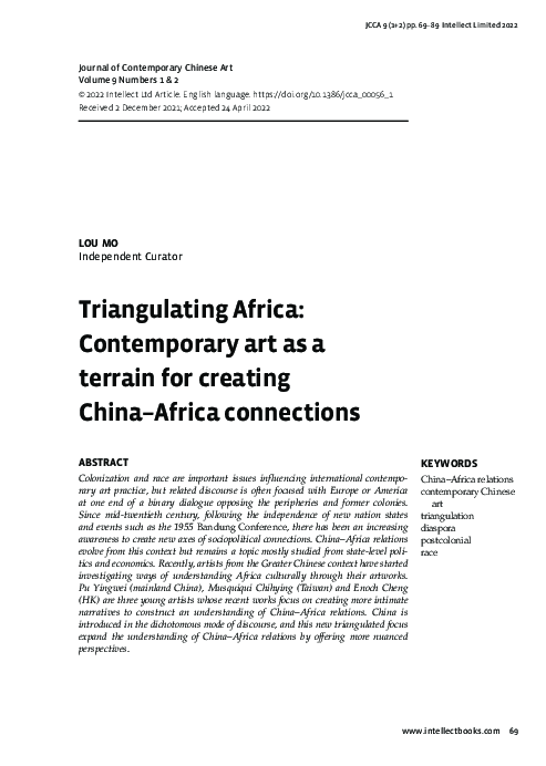 (PDF) Triangulating Africa: Contemporary art as a terrain for creating ...