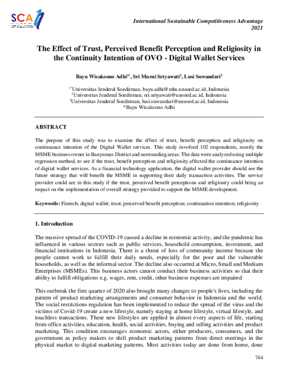 (PDF) The Effect of Trust, Perceived Benefit Perception and Religiosity in the Continuity ...