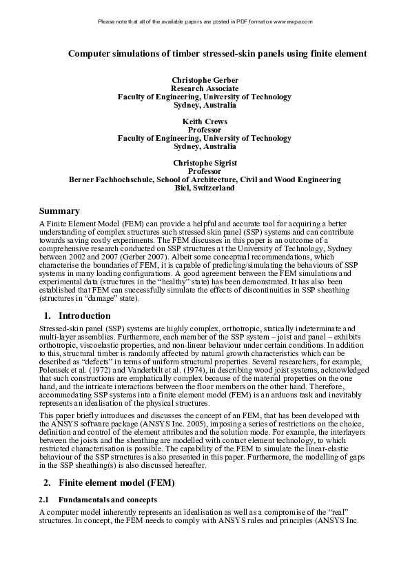 (PDF) Computer Simulations of Timber-stressed Skin Panels Using Finite ...