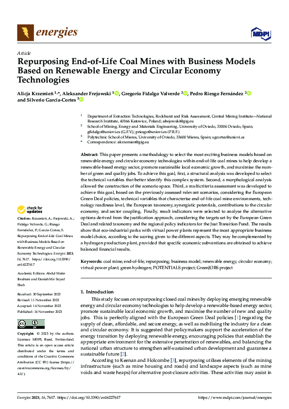 (PDF) Repurposing End-of-Life Coal Mines with Business Models Based on ...