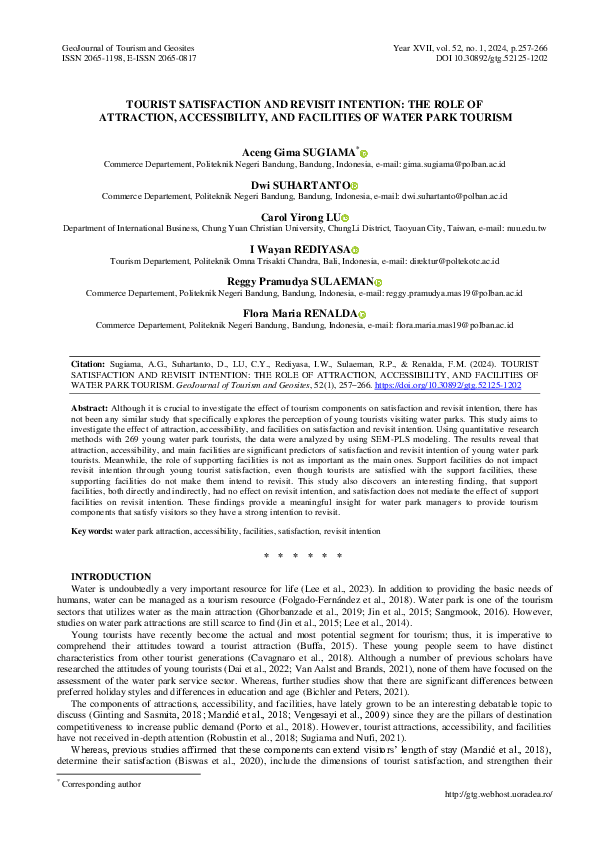 (PDF) TOURIST SATISFACTION AND REVISIT INTENTION: THE ROLE OF ...