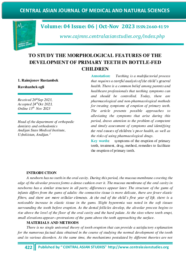 (PDF) TO STUDY THE MORPHOLOGICAL FEATURES OF THE DEVELOPMENT OF PRIMARY ...