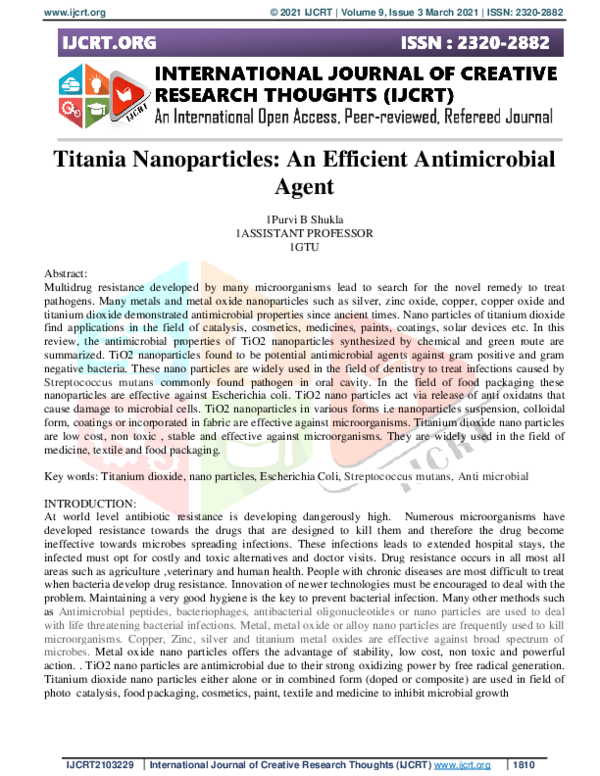 (PDF) Titania Nanoparticles: An Efficient Antimicrobial Agent
