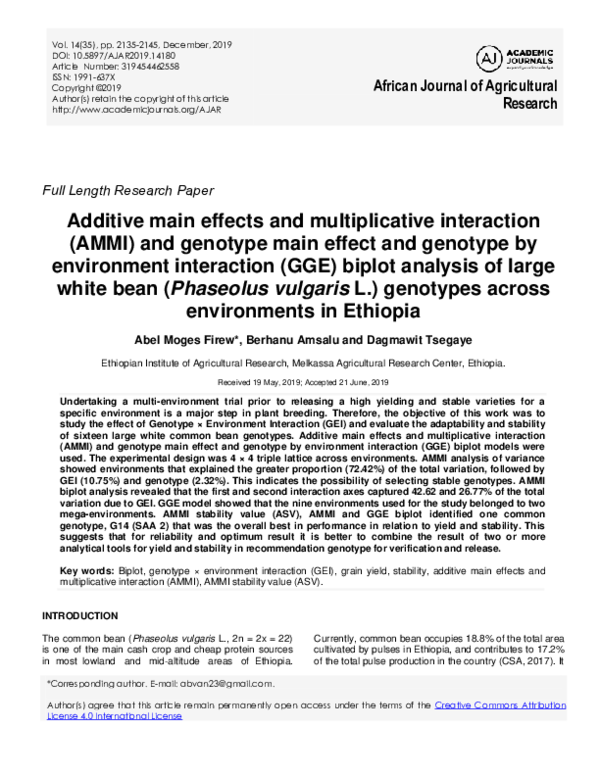 (PDF) Additive main effects and multiplicative interaction (AMMI) and ...