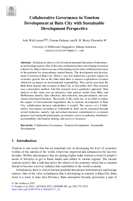 (PDF) Collaborative Governance in Tourism Development at Batu City with ...