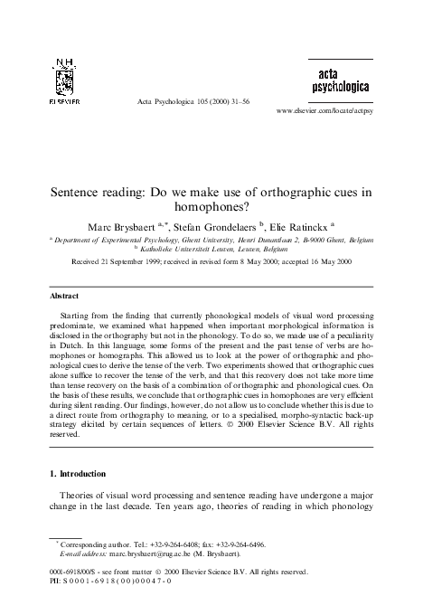 (PDF) Sentence reading: Do we make use of orthographic cues in ...