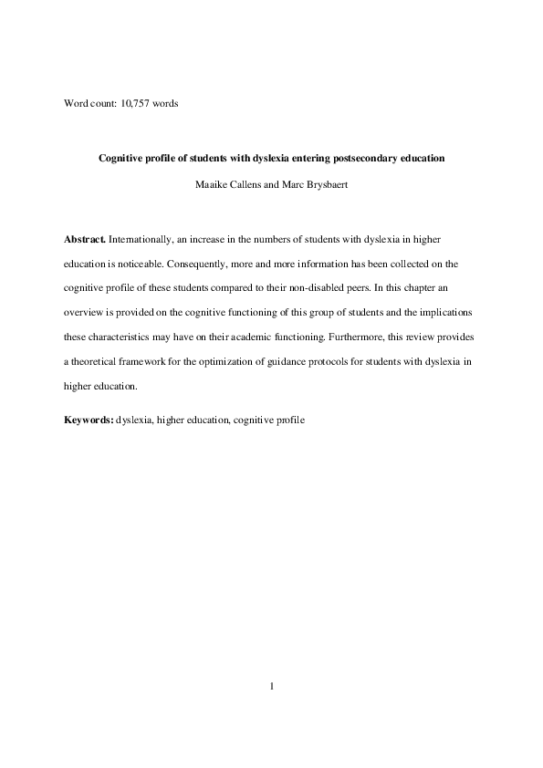 (PDF) Cognitive Profile of Students with Dyslexia Entering Postsecondary Education