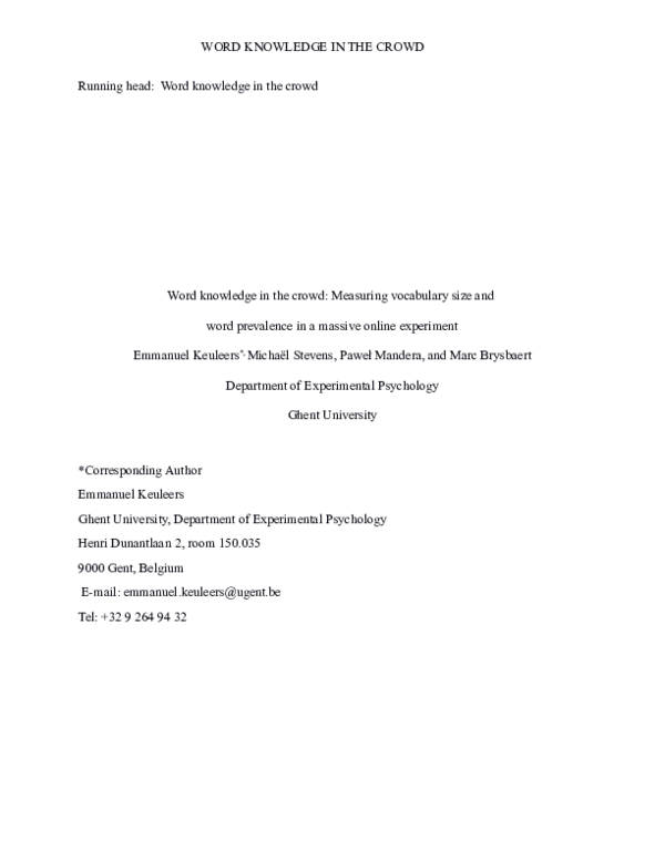 (PDF) Word knowledge in the crowd: Measuring vocabulary size and word ...
