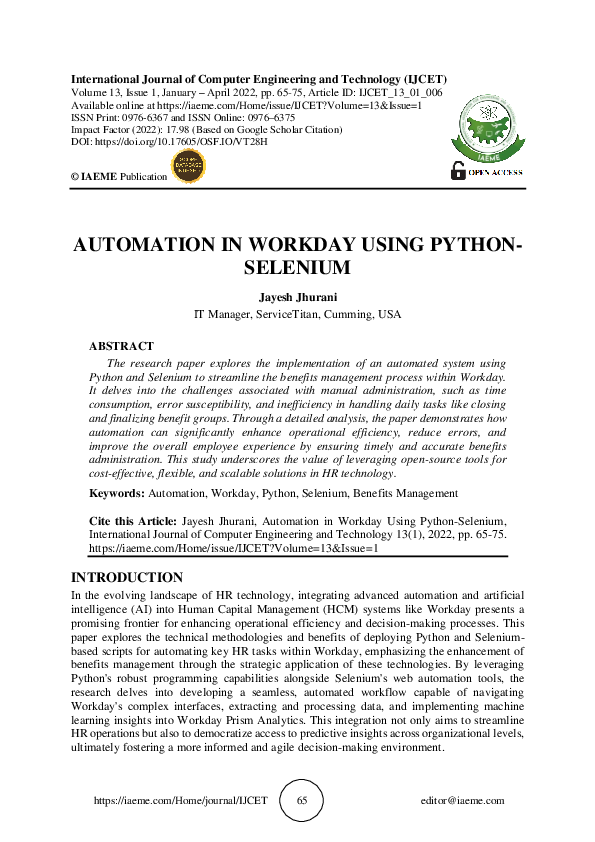 Pdf Automation In Workday Using Pythonselenium